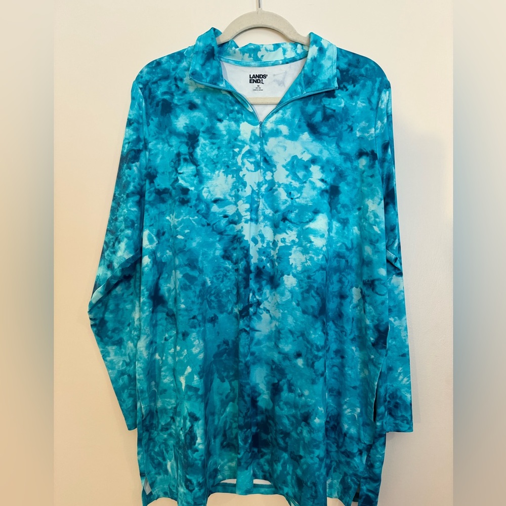Lands’ End Quarter Zip Rash Guard Tunic, Turquoise / … - Gem